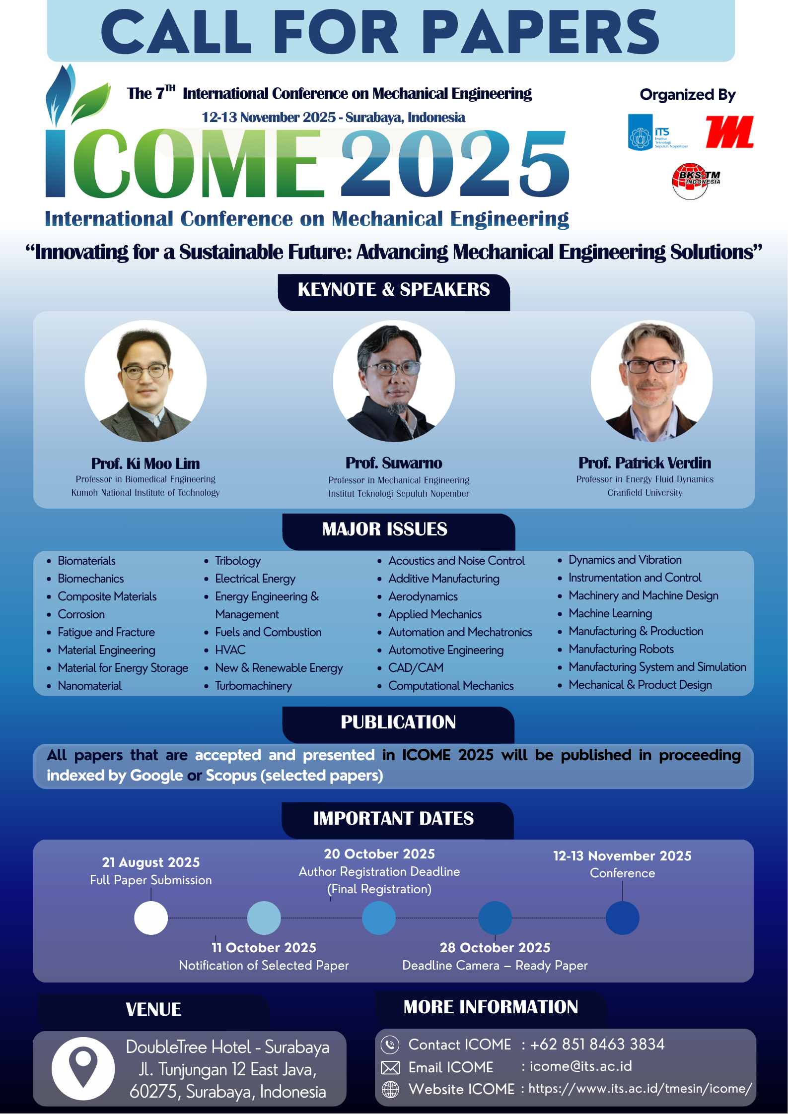 Call for paper | International Conference on Mechanical Engineering (ICOME)